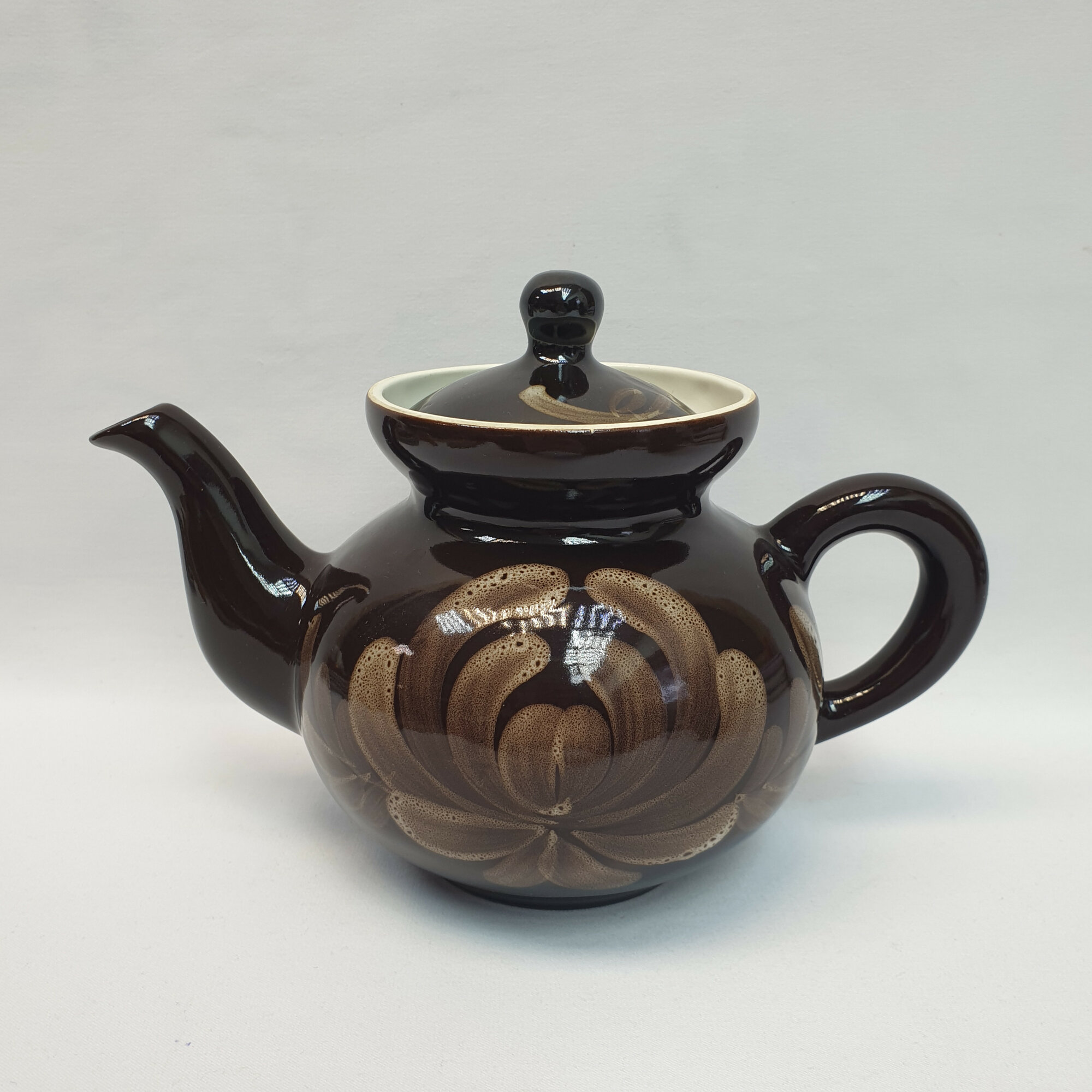 Чайник доливной 1200 мл, обливная керамика. Винтаж СССР