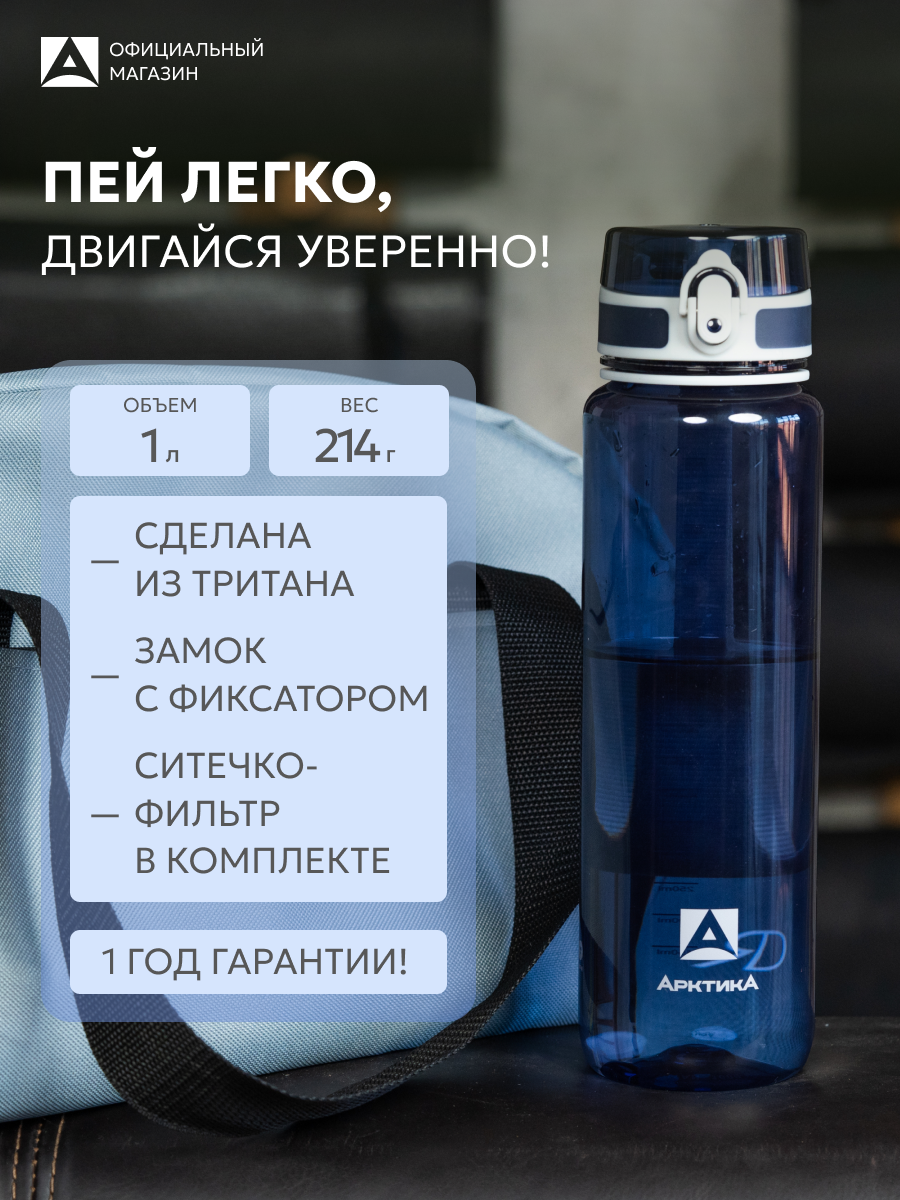 Бутылка для воды с фильтром для фруктов спортивная для фитнеса 1000 мл синяя