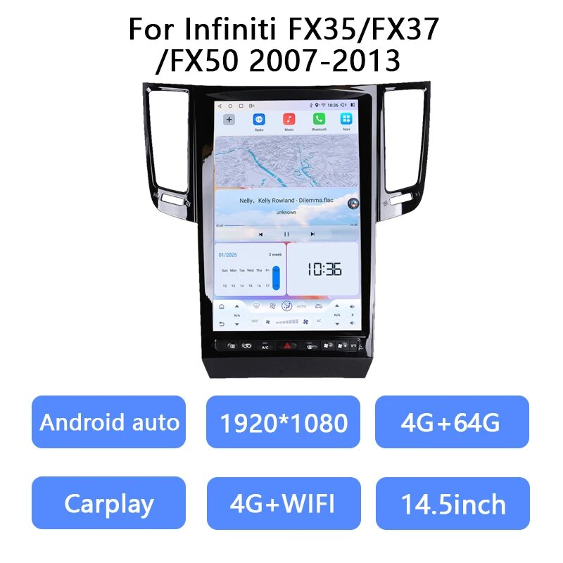 14,5-дюймовое Android 15 автомагнитола с GPS-навигацией для Infiniti FX35/FX37/FX50 4G-64G