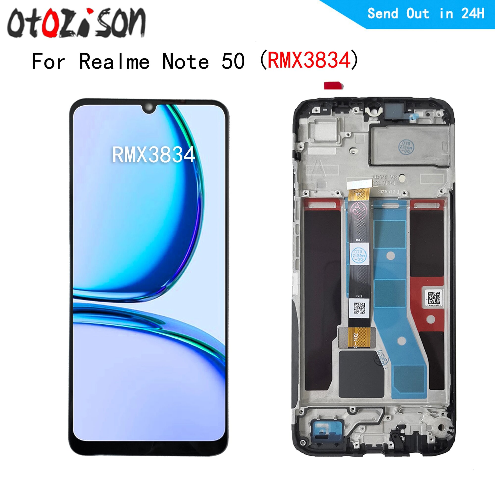 Для Realme Note 50 ЖК-экран IPS для Oppo Realme Note 50 RMX3834 ЖК-экран сенсорной With Black Frame