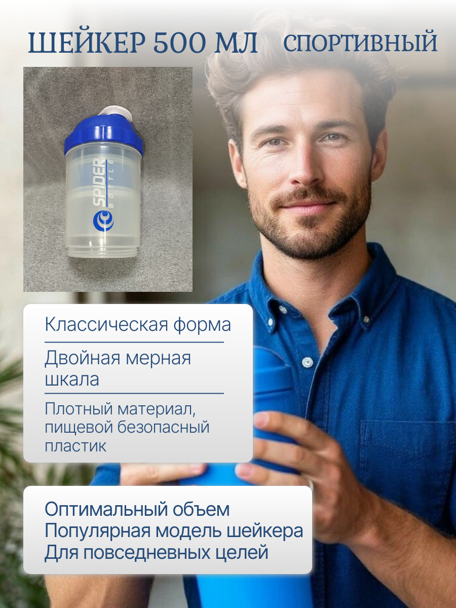 Шейкер Spiderbottle, Mini, нержавеющая сталь/пластик, 500 мл