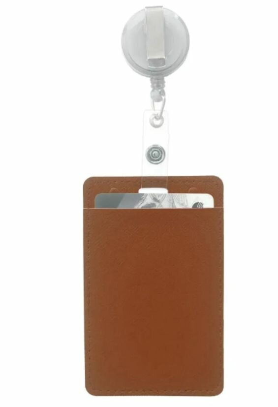 Бейдж, чехол для пропуска, карт с рулеткой, коричневый