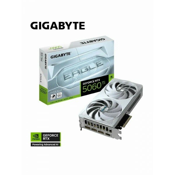 Видеокарта Gigabyte GeForce RTX 5060 Ti Eagle OC Ice, NVIDIA RTX 5060 Ti, 16 ГБ GDDR7, 128 бит, PCI-e 5.0, 1xHDMI, 3xDP, 2617 МГц