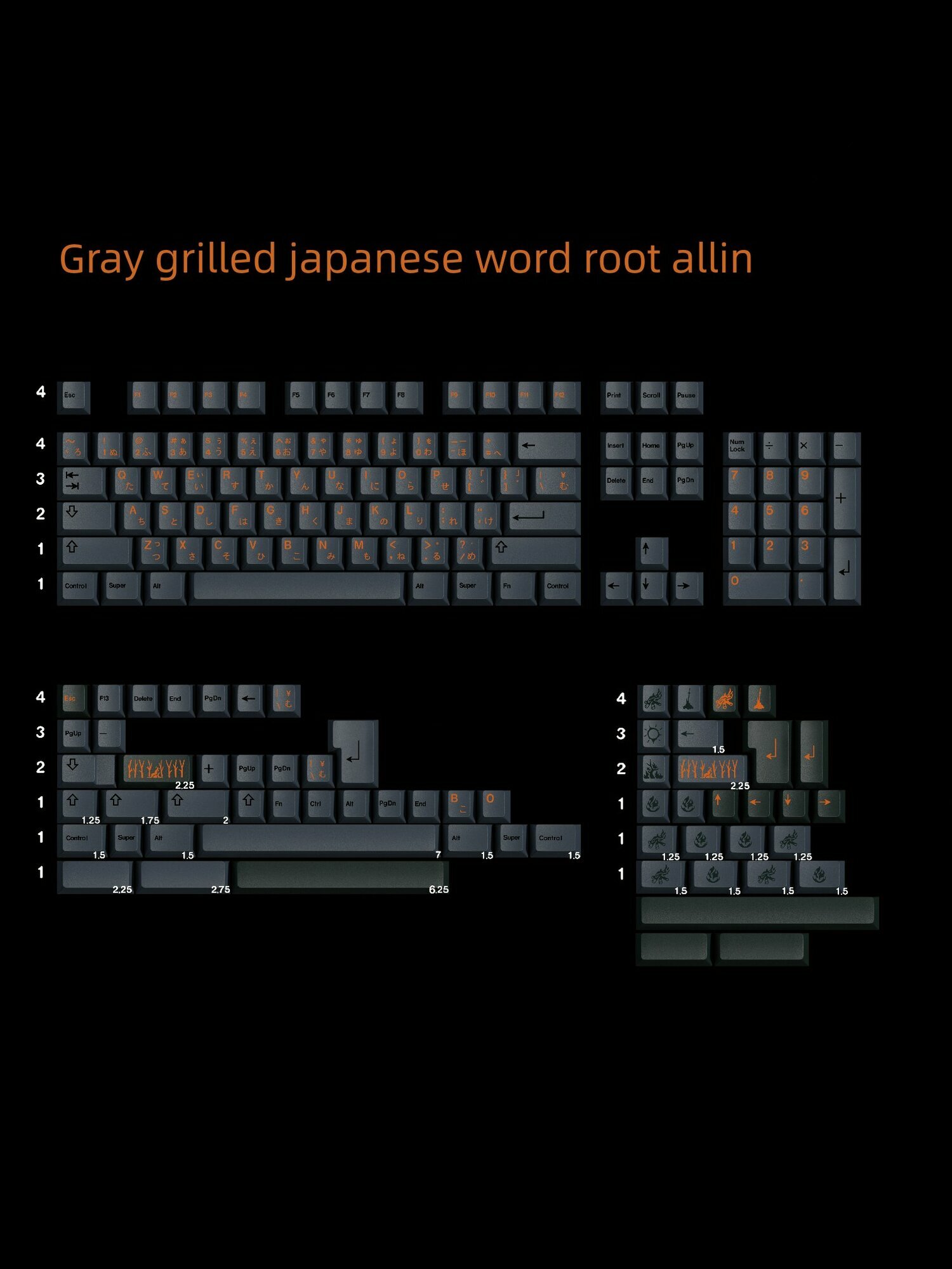 Комплект полноразмерных PBT-кейкапов GMK Ash с пятисторонней сублимационной печатью, включает 7U, совместим с ALICE