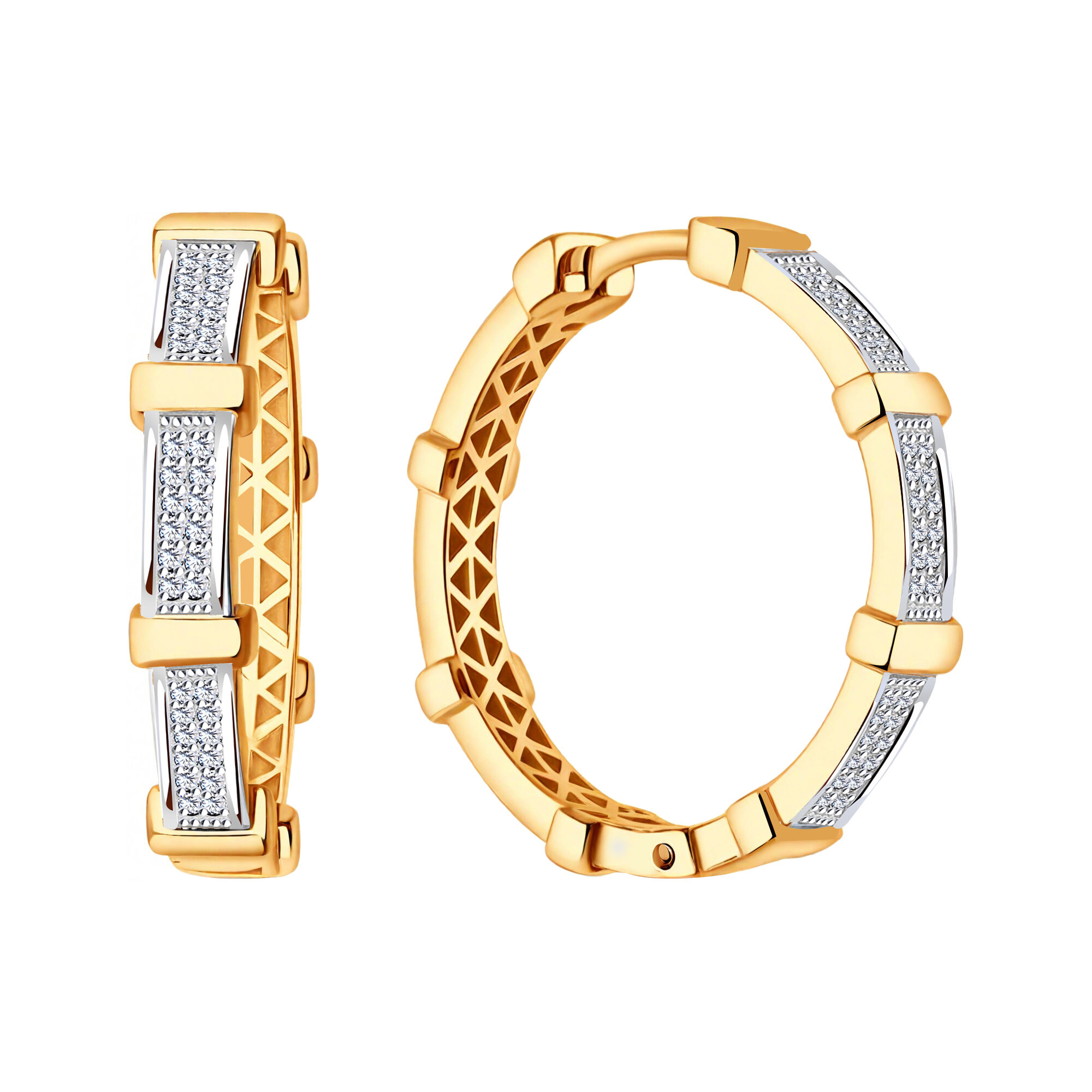 Серьги конго, красное золото, 585 проба, фианит
