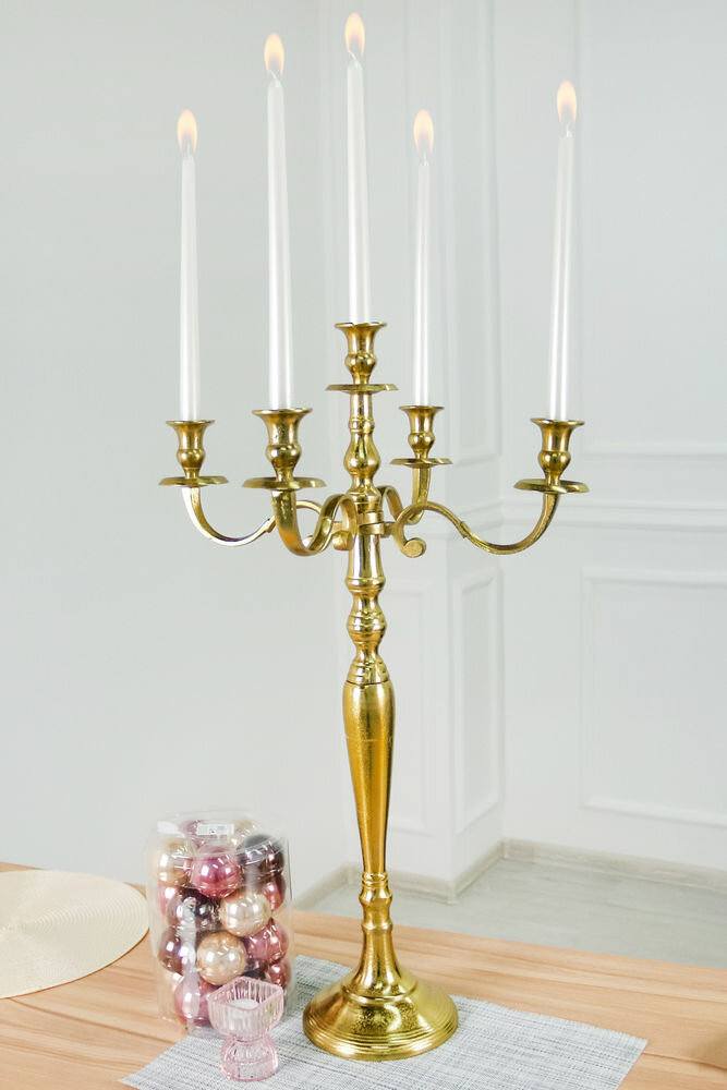 Подсвечник канделябр виктория на 5 свечей малый, металлический, золотой, 77х45 см, Boltze 6697900