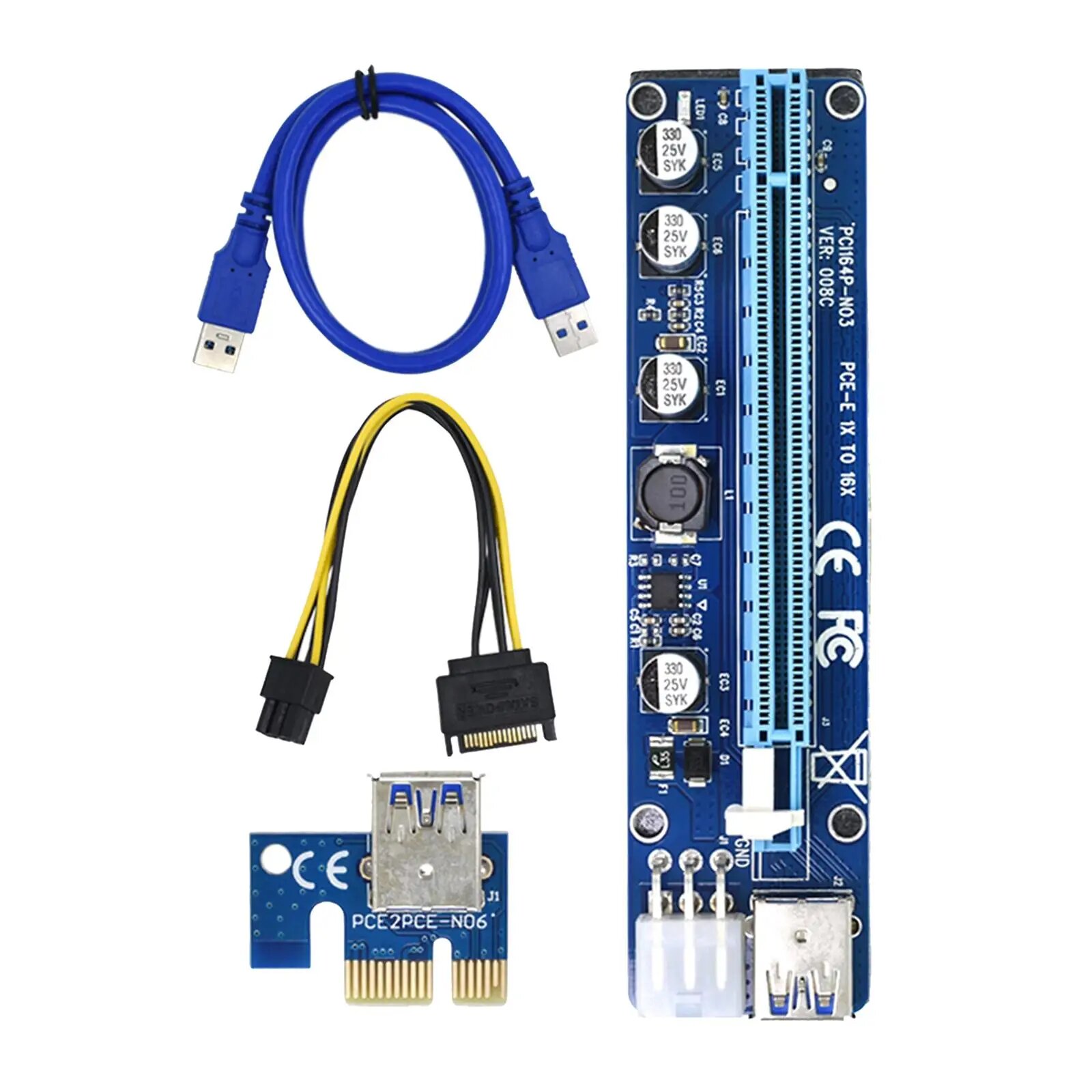 VER008C PCI-E Riser Card 6-контактный адаптер PCI Express PCIE 1X 16X для ,