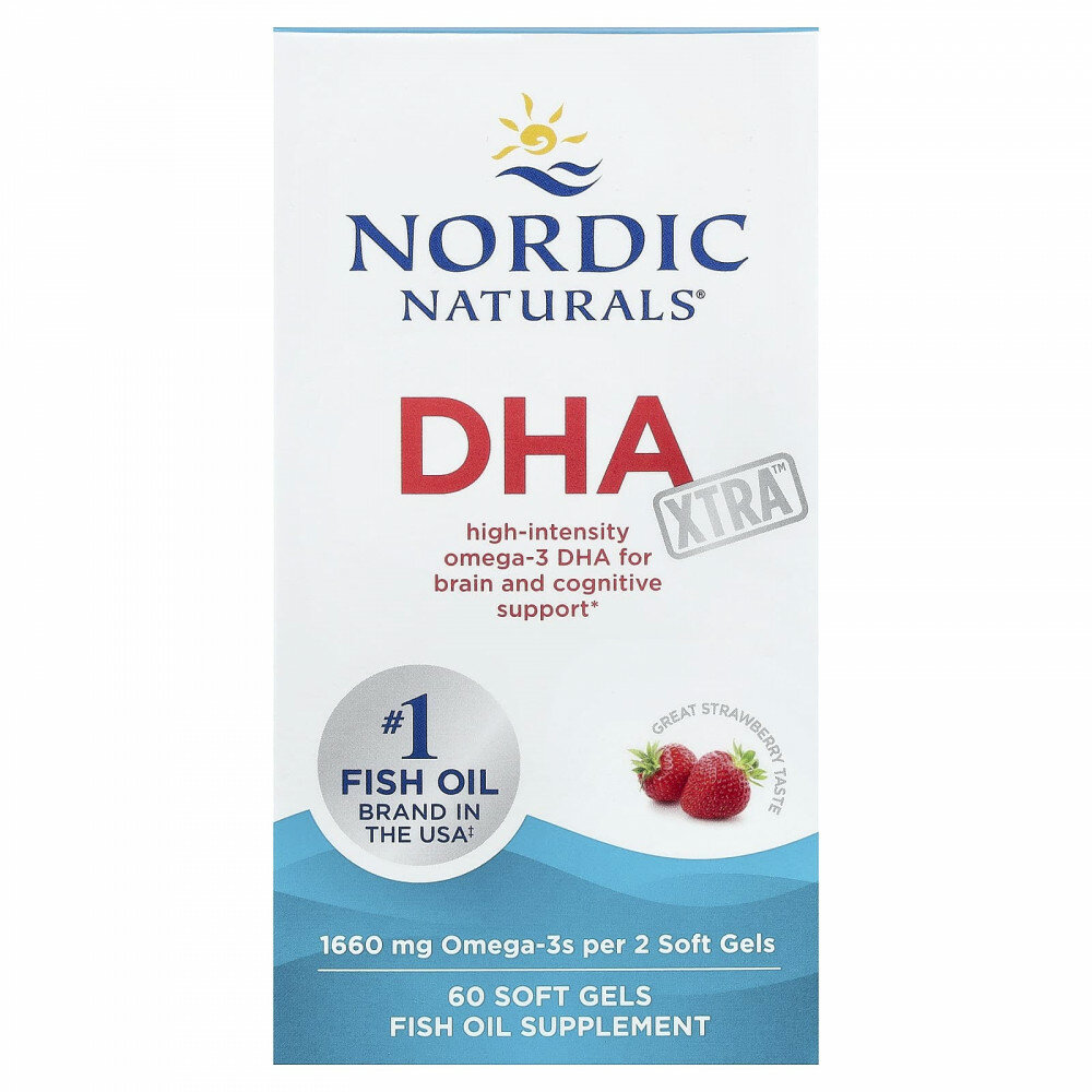 Nordic Naturals, DHA Xtra™, со вкусом клубники, 60 капсул