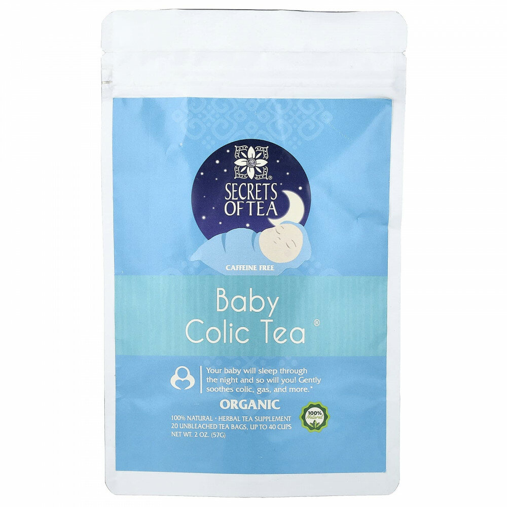 Secrets of Tea, Organic Baby Colic Tea®, без кофеина, 20 неотбеленных чайных пакетиков, 28 г (1 унция)