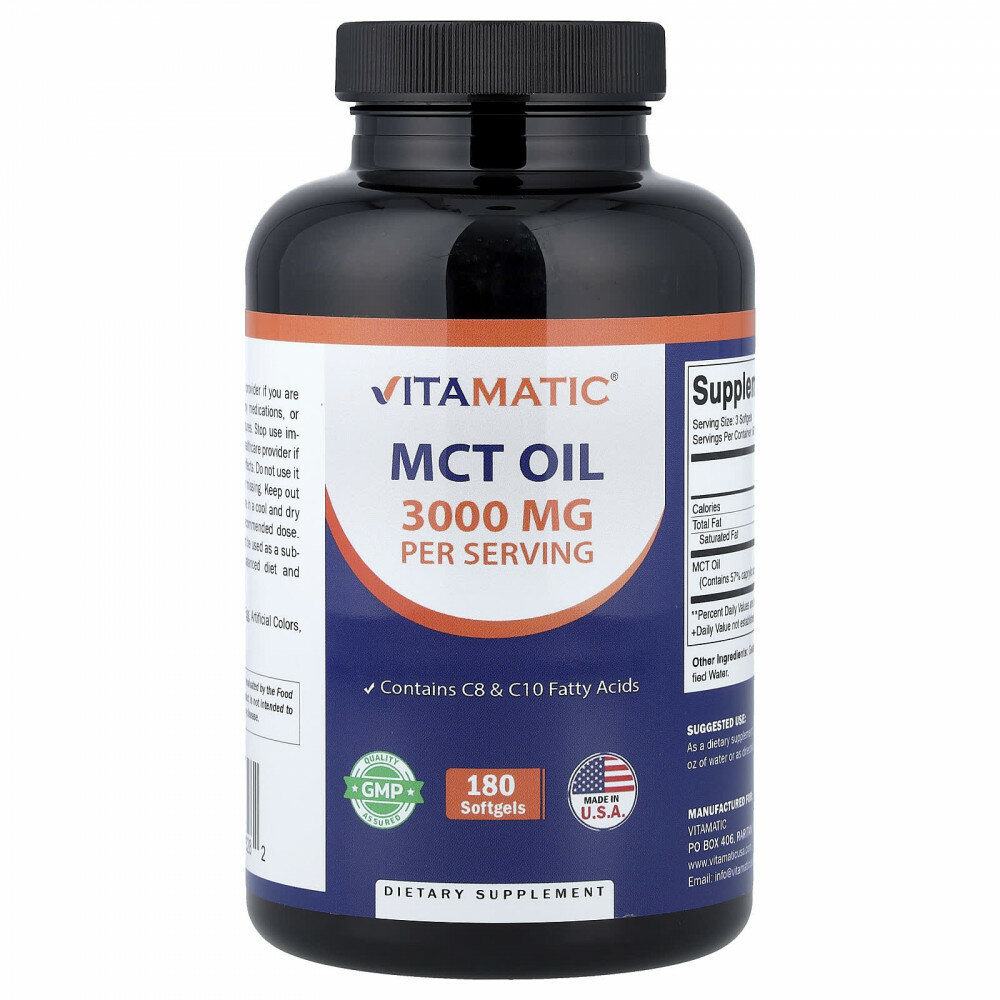 Vitamatic, Масло MCT, 180 капсул (1000 мг в каждой капсуле)