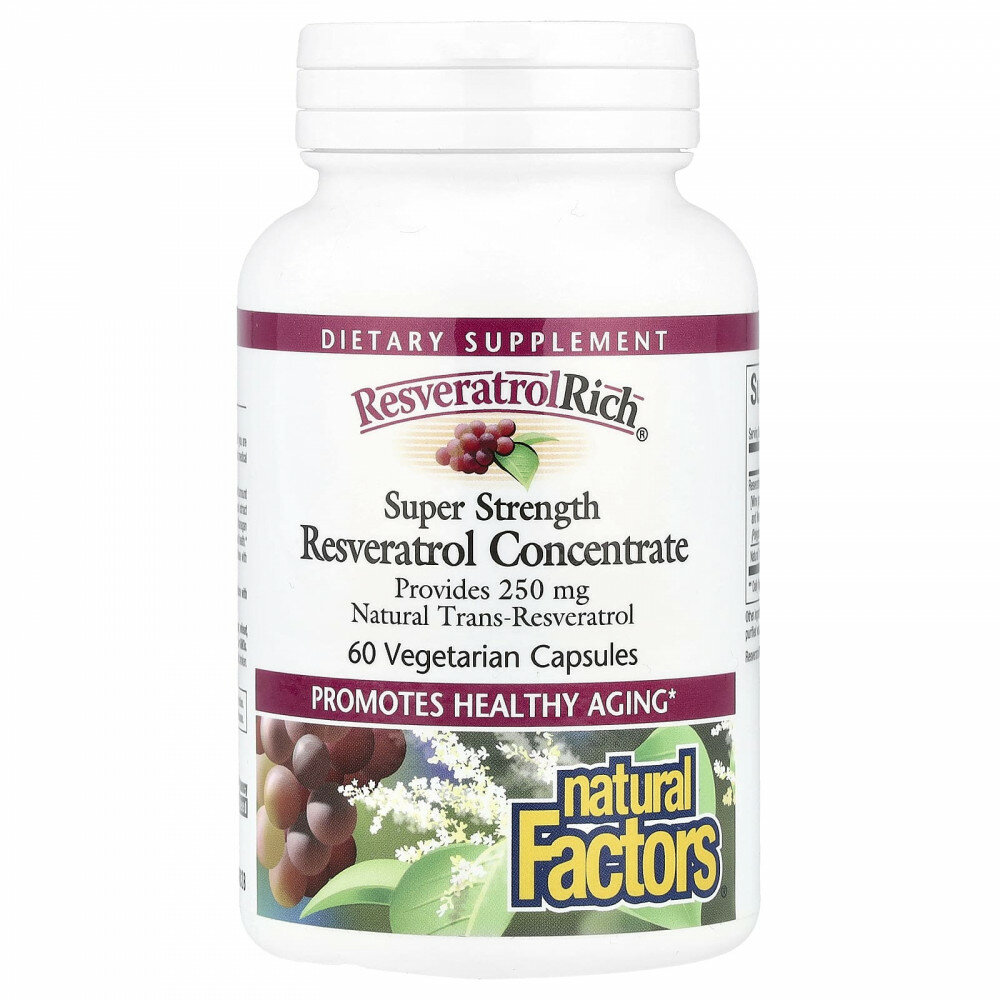 Natural Factors, ResveratrolRich®, концентрат ресвератрола, суперсила, 60 вегетарианских капсул