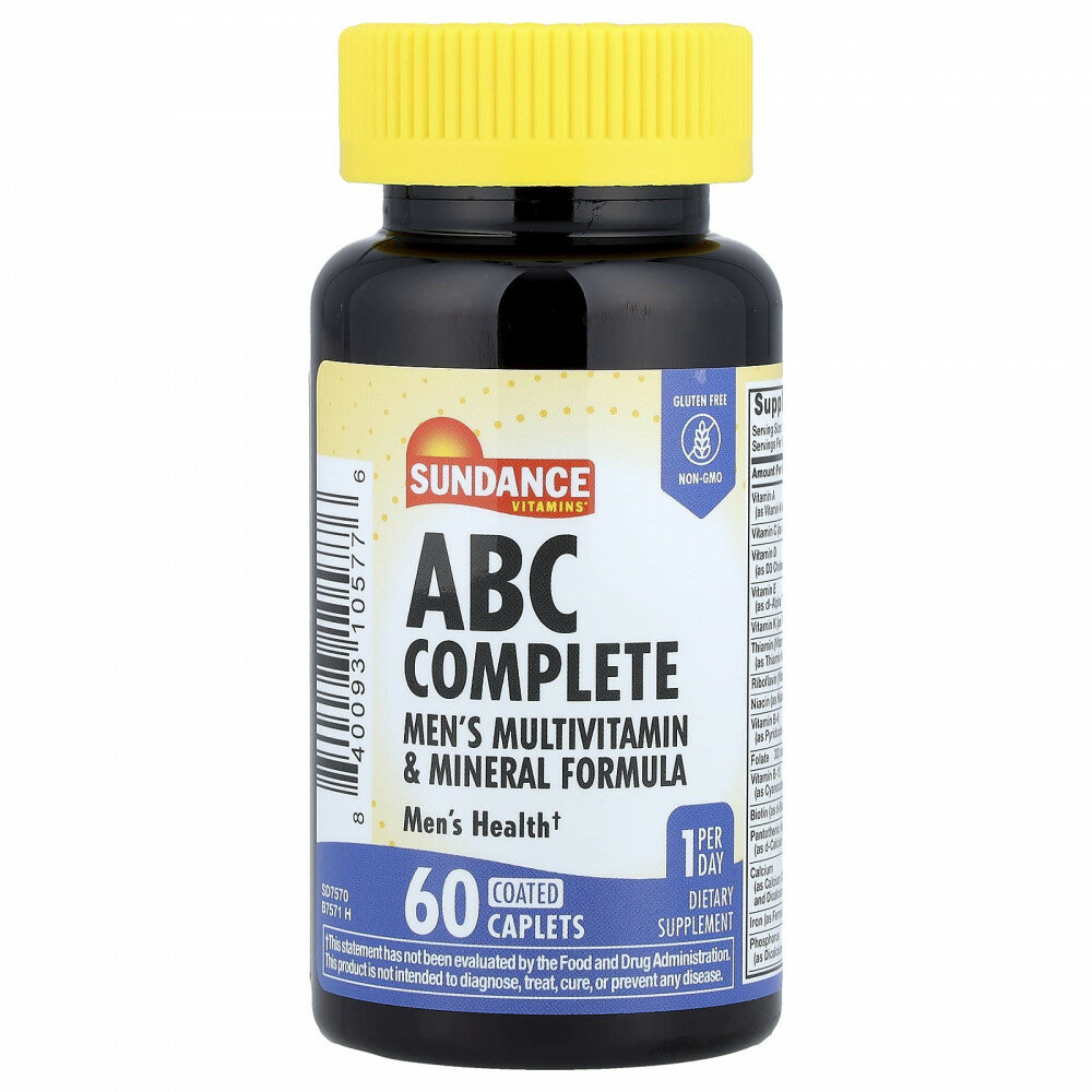 Sundance Vitamins, ABC Complete, мультивитаминная и минеральная добавка для мужчин, 60 капсул с покрытием