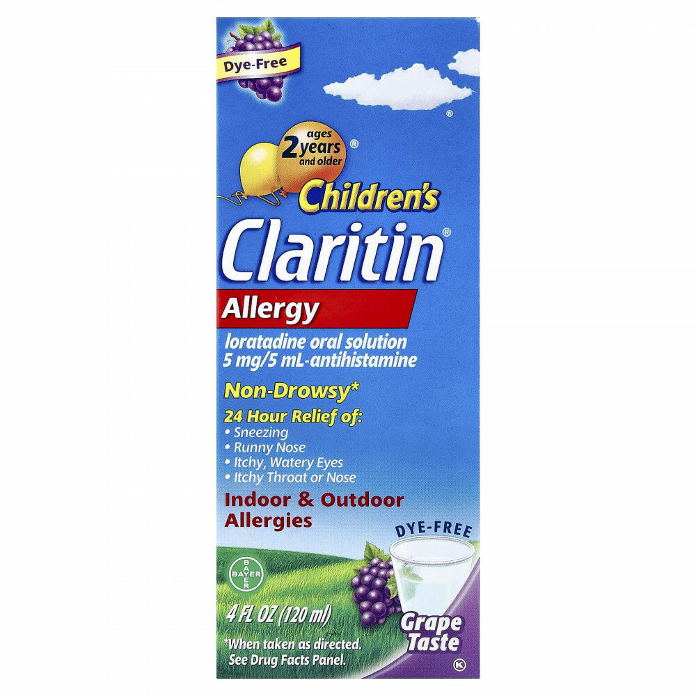 Claritin, Children's, аллергия, для детей от 2 лет, со вкусом винограда, 120 мл (4 жидк. унции)