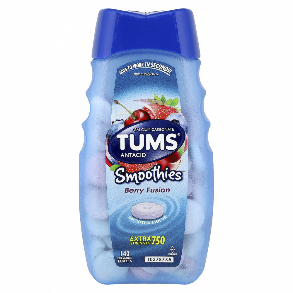Tums, антацид, ягодное смузи, 140 жевательных таблеток (750 мг в 1 таблетке)