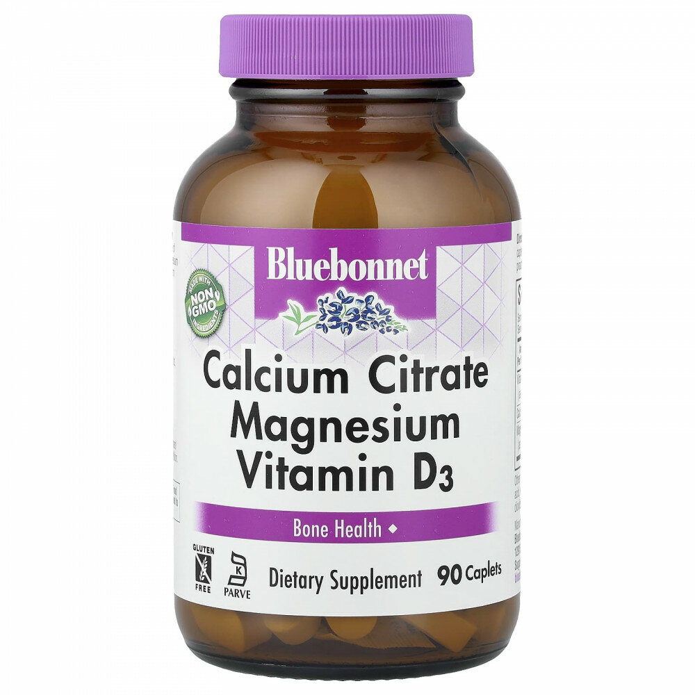 Bluebonnet Nutrition, Цитрат кальция, магний и витамин D3, 90 капсул