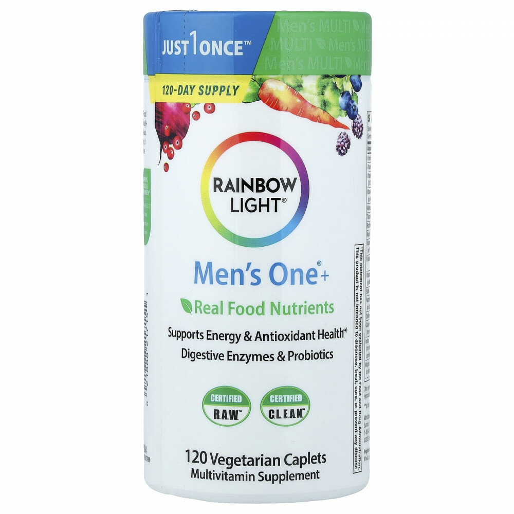 Rainbow Light, Men's One®+, питательные вещества из натуральных продуктов, 120 вегетарианских капсуловидных таблеток