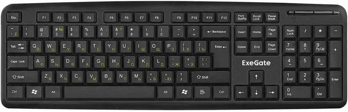 Exegate EX293971RUS Клавиатура ExeGate LY-331S (USB, полноразмерная, влагозащищенная, 104кл, Enter большой, длина кабеля 1,7м, черная, RTL)