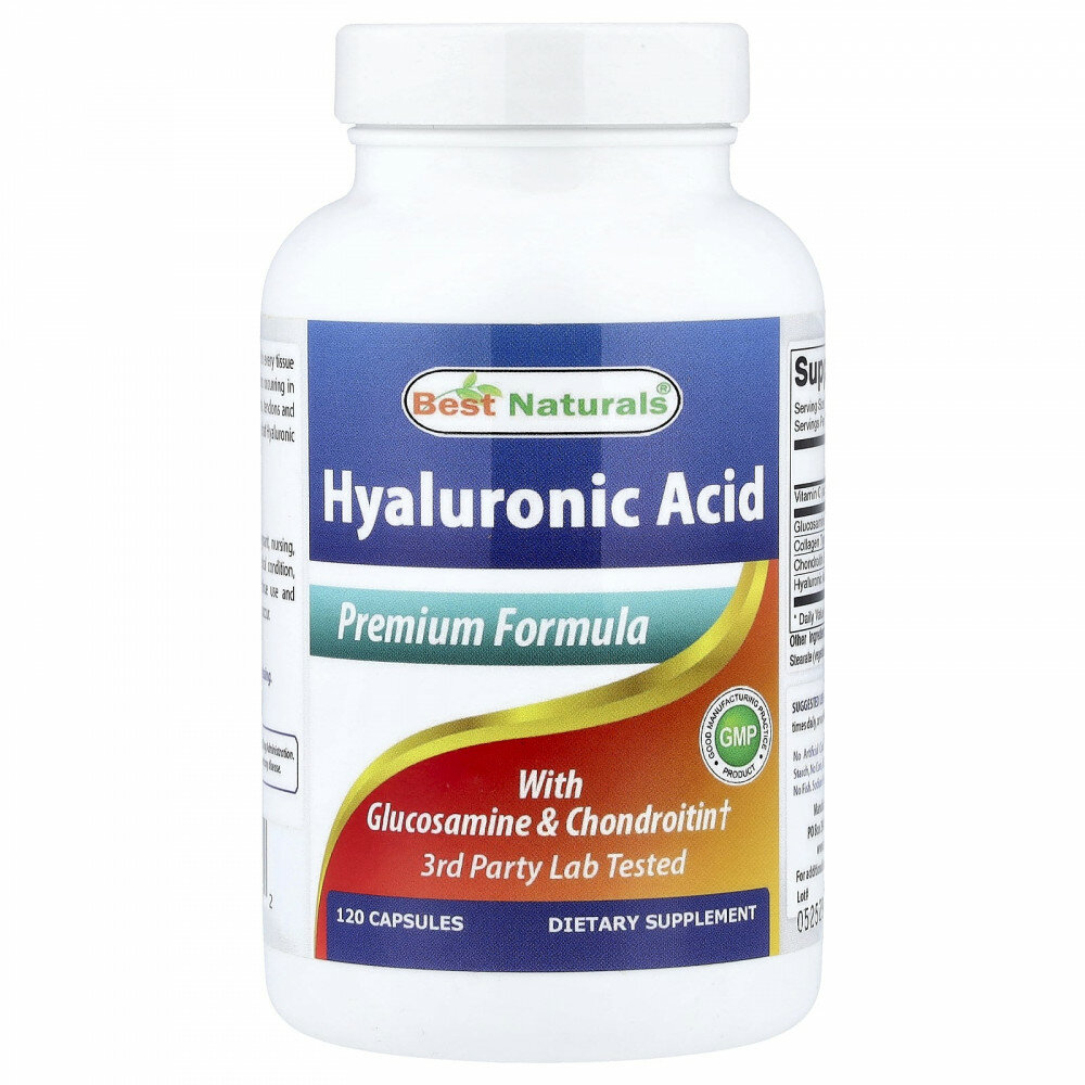 Best Naturals, Гиалуроновая кислота с глюкозамином и хондроитином, 120 капсул