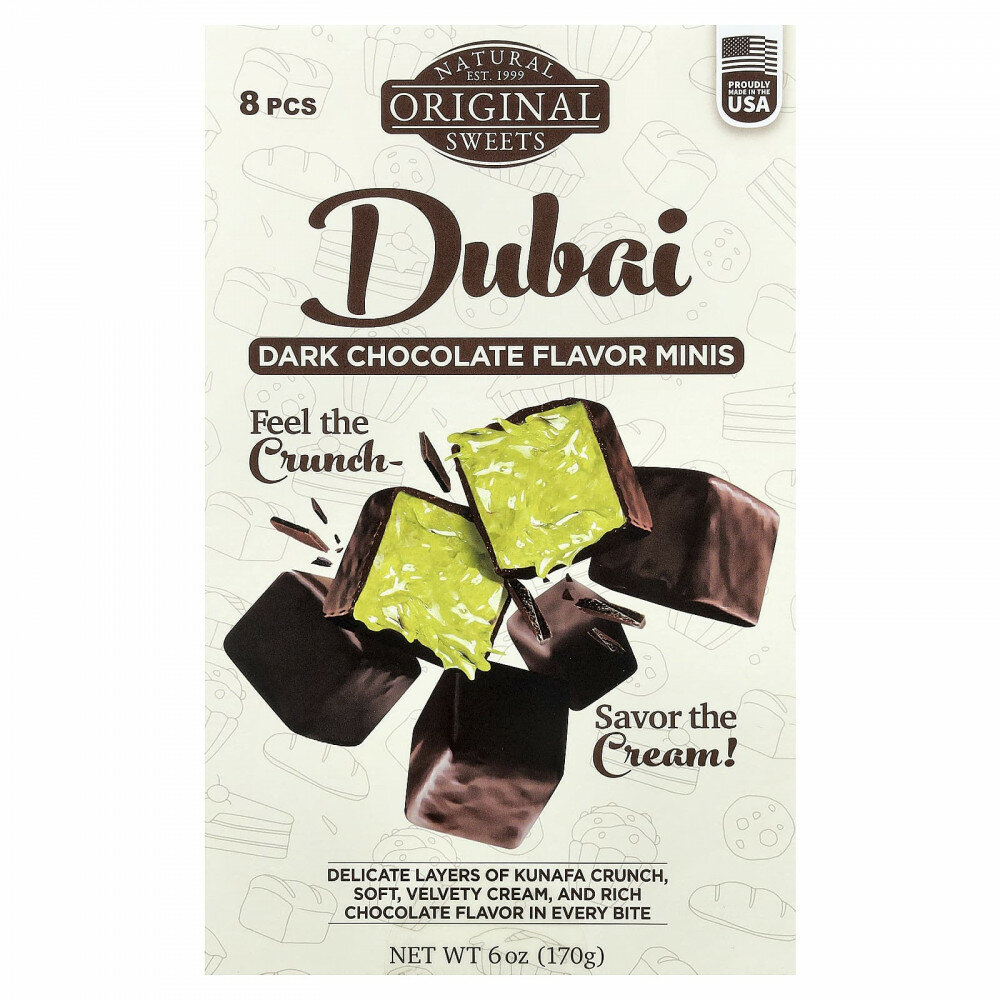 Original Natural Sweets, Дубай, мини-капсулы с темным шоколадом, 8 шт, 170 г (6 унций)