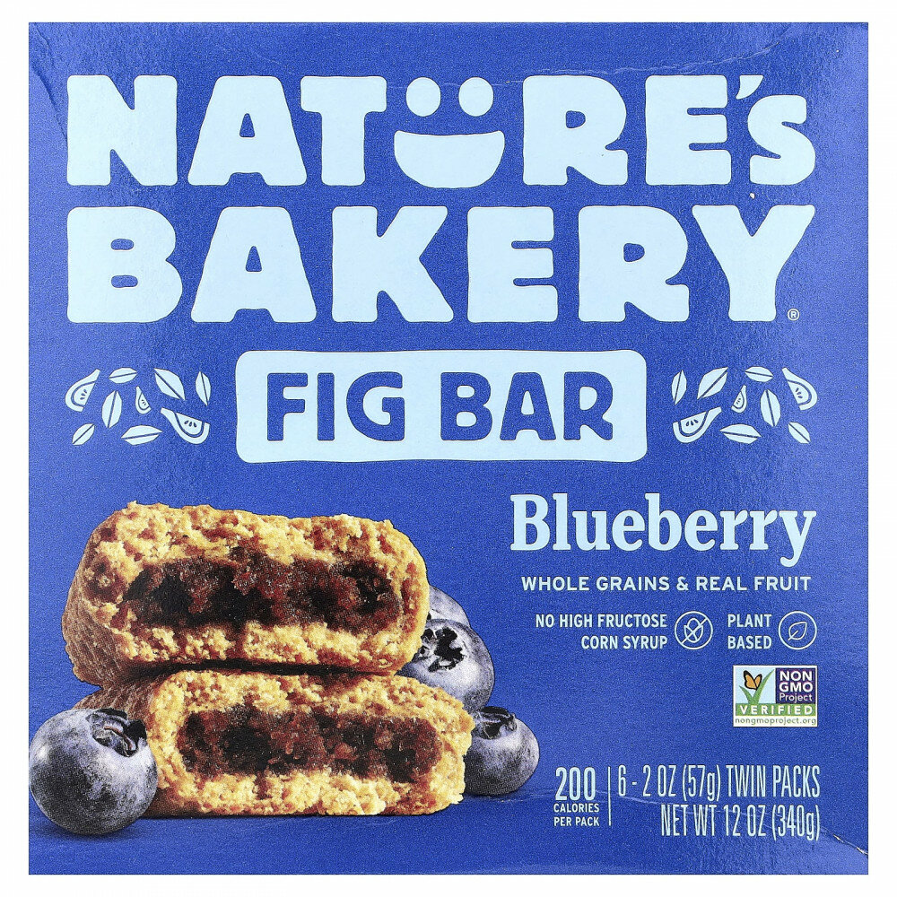 Nature's Bakery, Инжирный батончик, голубика, 6 двойных пакетиков по 57 г (2 унции)