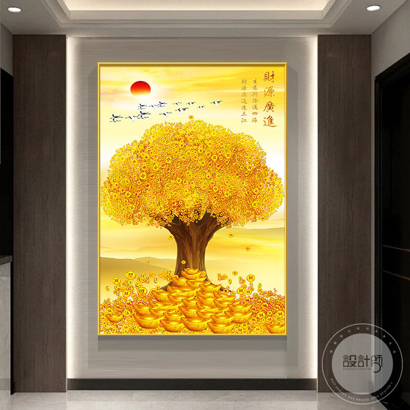 Декоративная картина «Золотое денежное дерево» для гостиной, настенное украшение для прихожей, столовой, коридора и холла.