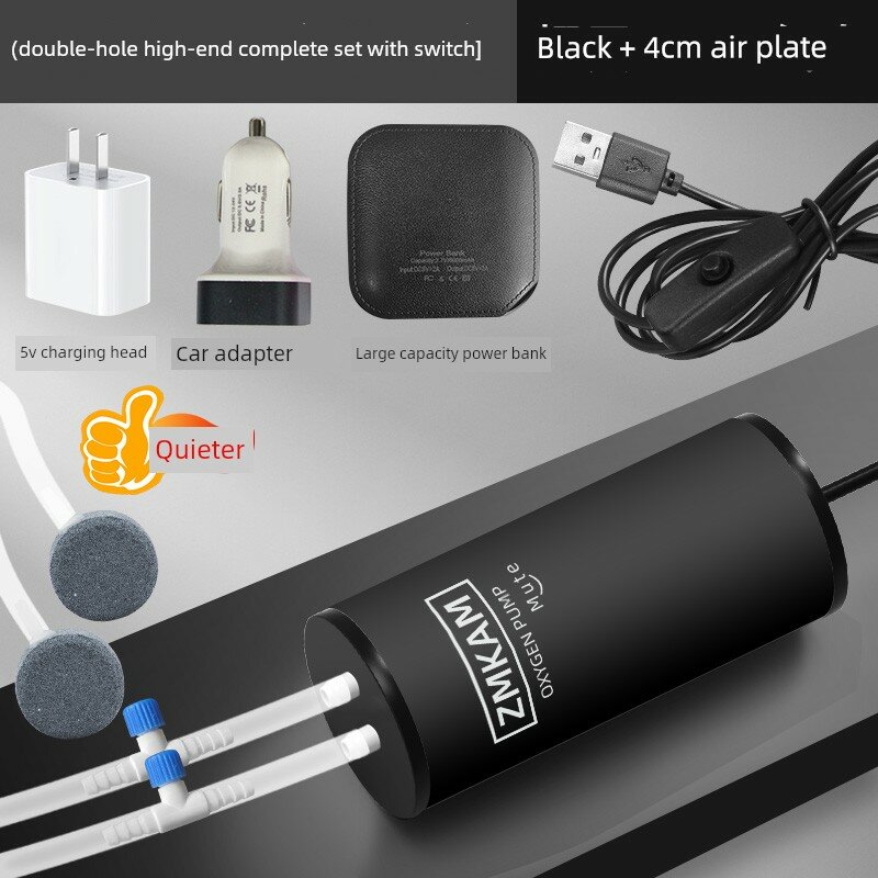 Премиум USB-насос для аквариума с матовым черным цветом и 4 см аэратором