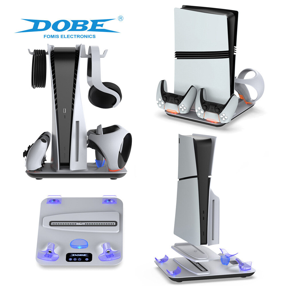 Многофункциональная охлаждающая подставка для консолей PS5pro/PS5slim/PS5 с зарядной станцией для контроллеров PSVR2 и держателем для наушников.