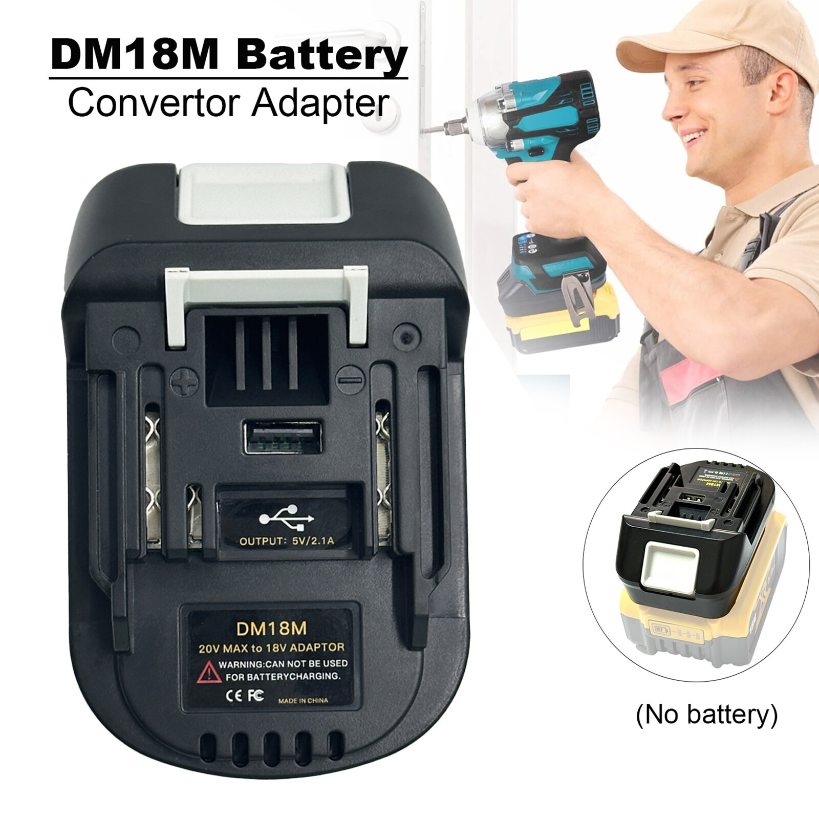 USB-адаптер для аккумулятора, совместимый с зарядкой литиевых батарей Dewalt/Milwaukee 20/18 В.