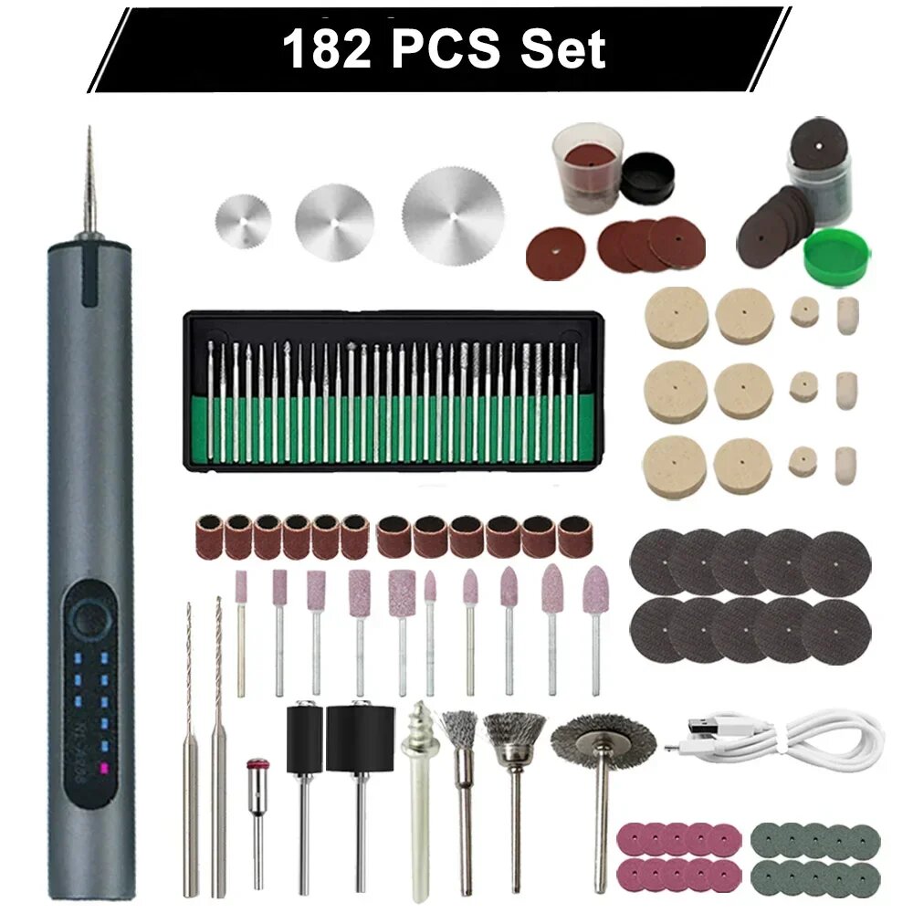 Мини дрель-гравер беспроводная TypeA Gray 182PCs