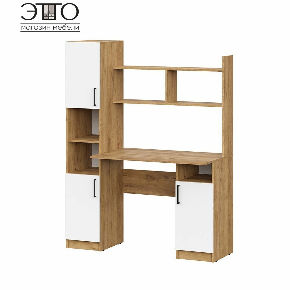 Компьютерный стол этто Мебель "СТК 13", ЛДСП, с полками, дуб золотой/белый