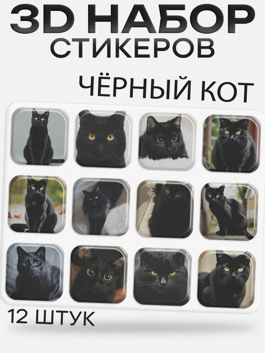 3D стикеры на телефон чёрный кот