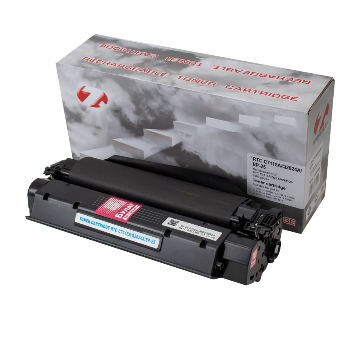 Тонер-картридж 7Q C7115A, Q2624A, EP-25 для HP LJ 1200, 1150 и Canon LBP1210 (Чёрный, 2500 стр.)