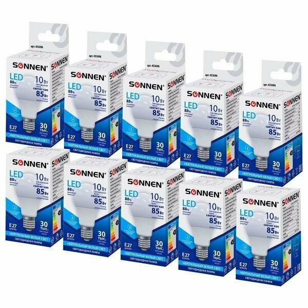 Лампочка Sonnen Е27 10(85)Вт 10шт нейтр бел