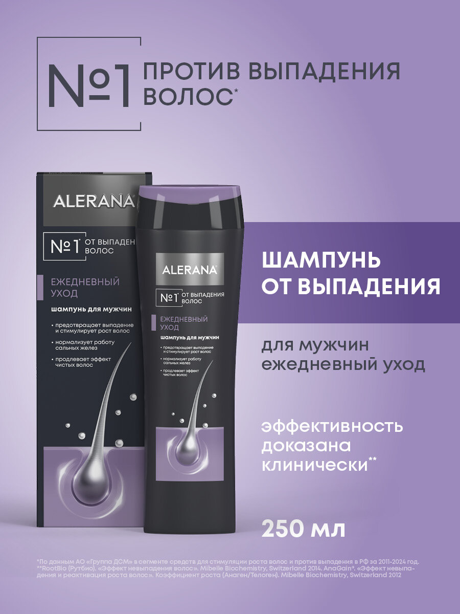 Мужской шампунь для ежедневного ухода Алерана, от выпадения, 250 мл