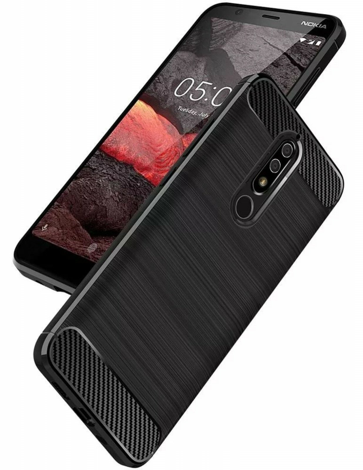 Чехол-панель MyPads для Nokia 5.1 из прочного силикона с матовой отделкой под карбон, черный