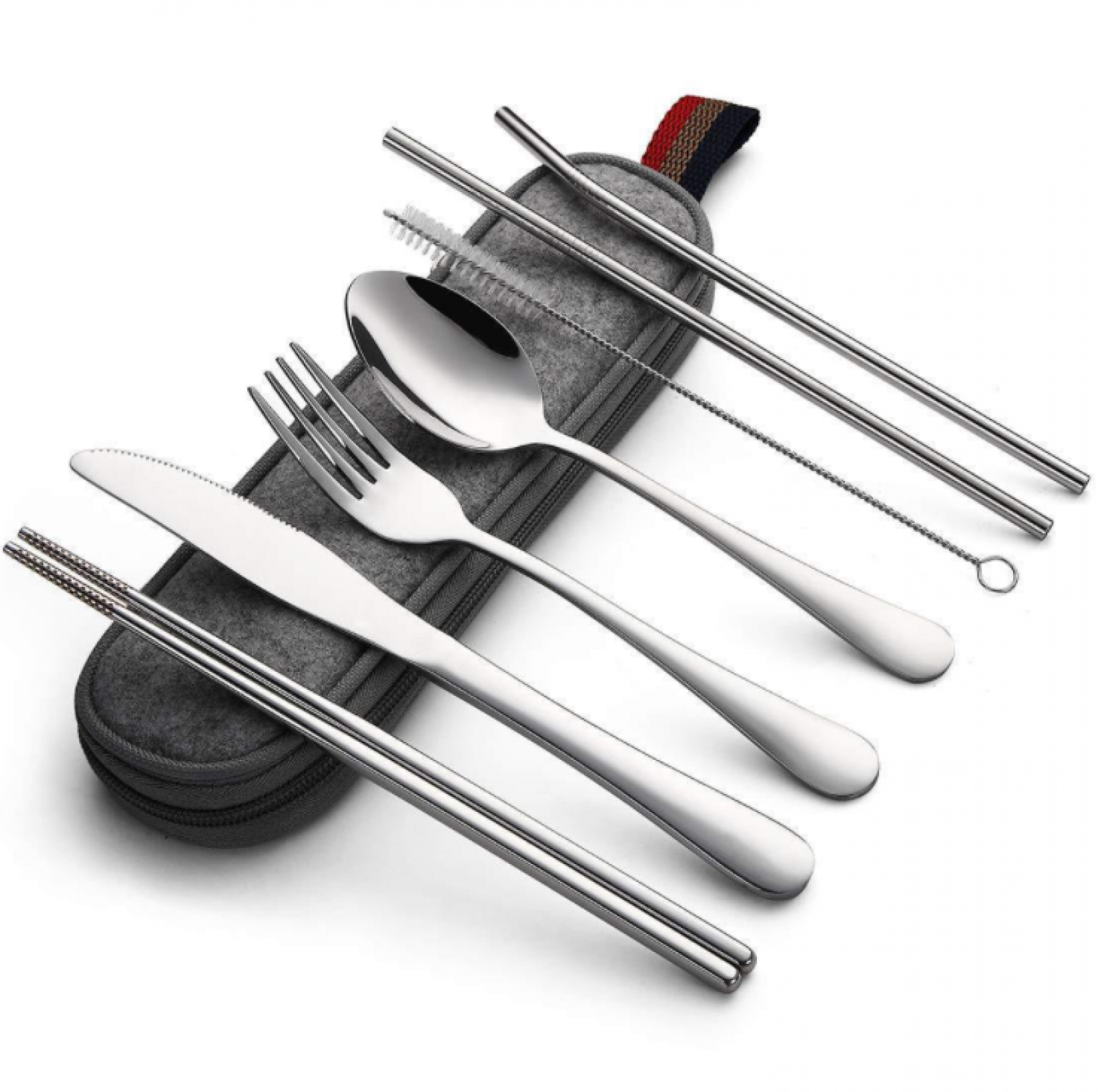 Набор столовых приборов MyPads A157-048 из нержавеющей стали 7 в 1 с кейсом на молнии для кемпинга