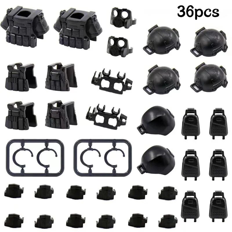 Черный камуфляжный комплект аксессуаров для фигурок спецназа, Equipment B07