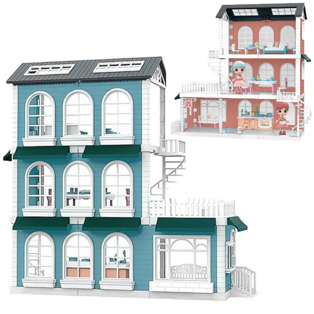 Игровой набор ABtoys Модульный домик, 8 секций с мини-куколкой, голубой WZ-11418/голубой