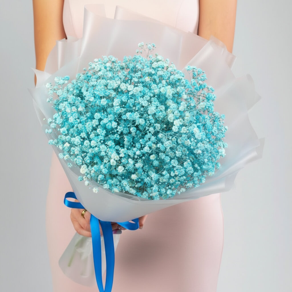Букет Мегацвет24 "Голубые Гипсофилы", дизайнерская упаковка, 9 шт.