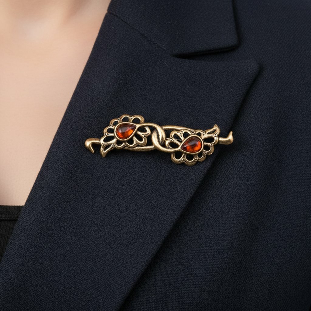 Брошь, янтарь