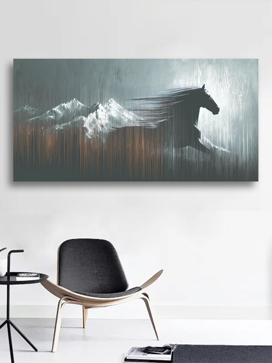 Интерьерная картина на стену горизонтальная - "Лошадь, благородный скакун, панормный дизайнерский арт на стену" , 40х80 см.