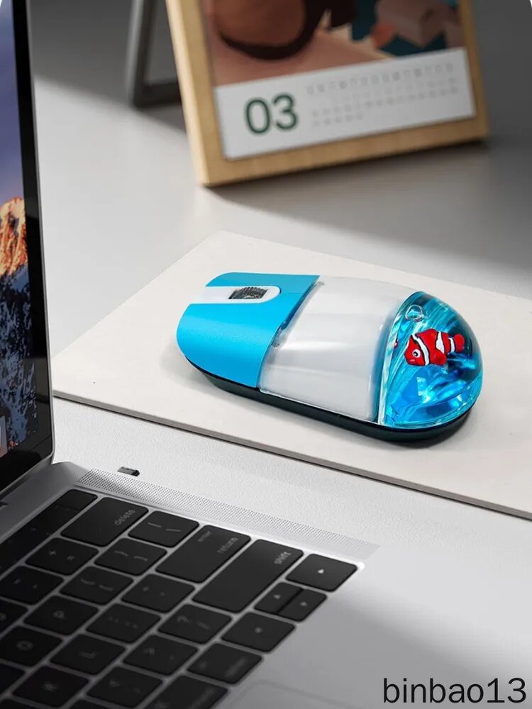 Компьютерная мышь в виде аквариума с рыбкой, синий цвет, USB Type-C, подсветка, колесо прокрутки