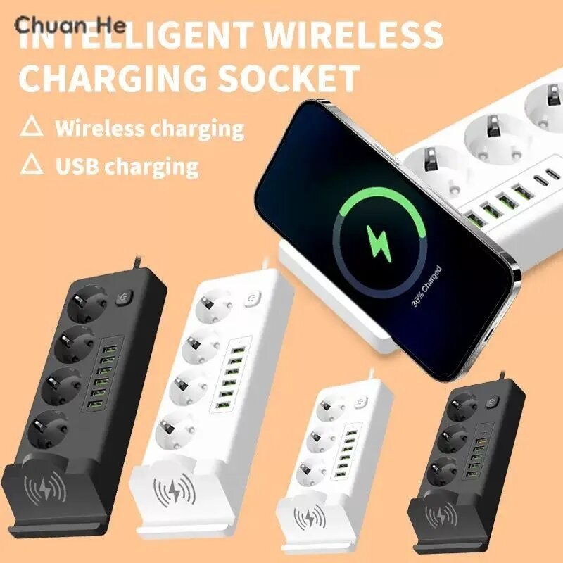 Сетевой удлинитель с USB и беспроводной зарядкой по европейскому стандарту