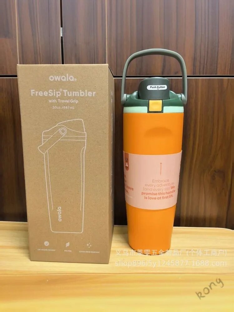 Термокружка Owala FreeSip Tumbler с дорожной ручкой, 0.9 л, для напитков, пластик, сталь, оранжевая