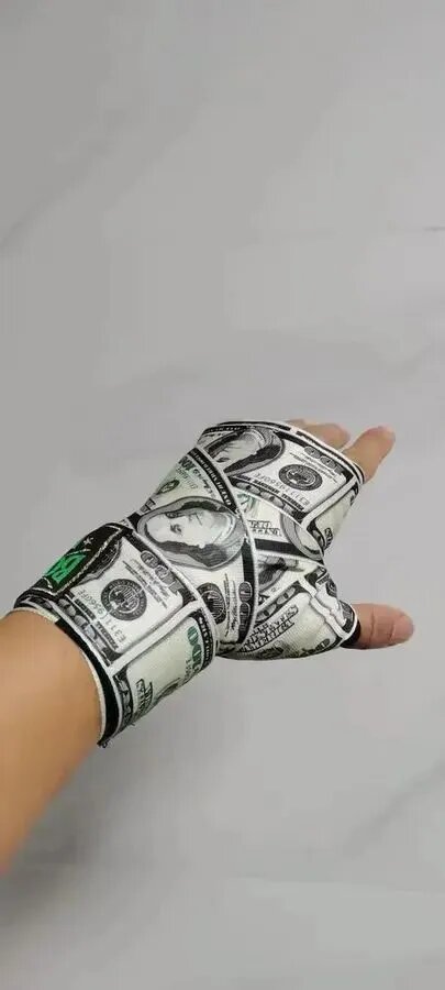 Бинты боксерские, размер: M, хлопок, для бокса и единоборств, с принтом 100 долларов США — фото 1