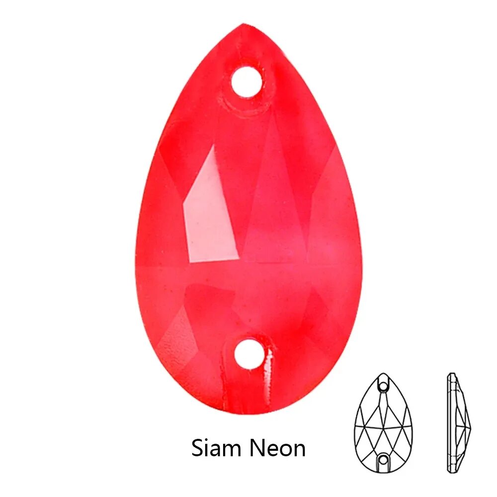 Стразы Siam Neon 17x28мм, красные, 12шт