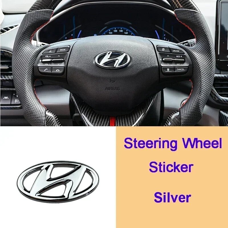 ABS автомобильная наклейка на руль, эмблема, значок для Hyundai Tucson IX35 I20 I40 Kona серебристый