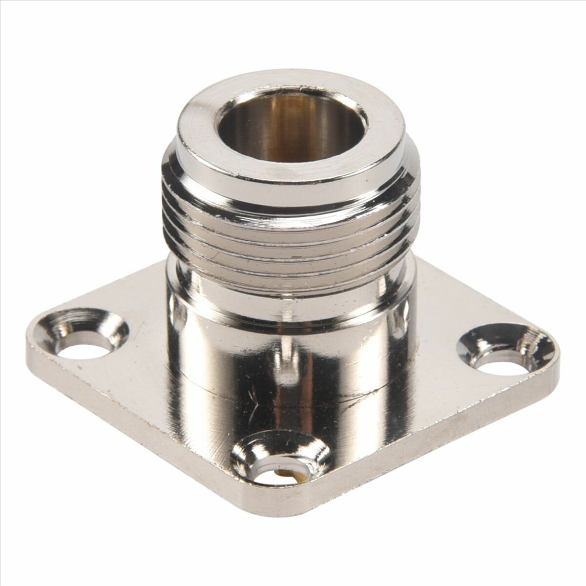 Гнездо типа N Коаксиальный РЧ-разъем 4 отверстия для монтажа на панель с чашкой под пайку, серебристый
