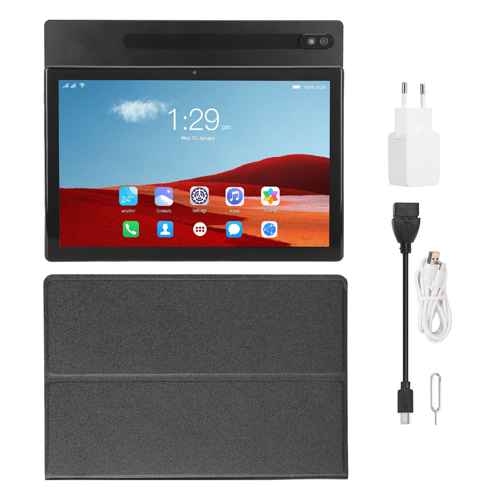 Планшет 10,1 дюйма, 8 ядер, 8 ГБ ОЗУ, 256 ГБ ПЗУ, FHD, Android 12, WiFi, чехол, 100240В, черный, евр