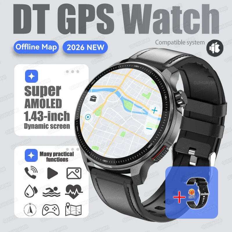 DTG6 Тактические умные часы с GPS для мужчин Black Leather